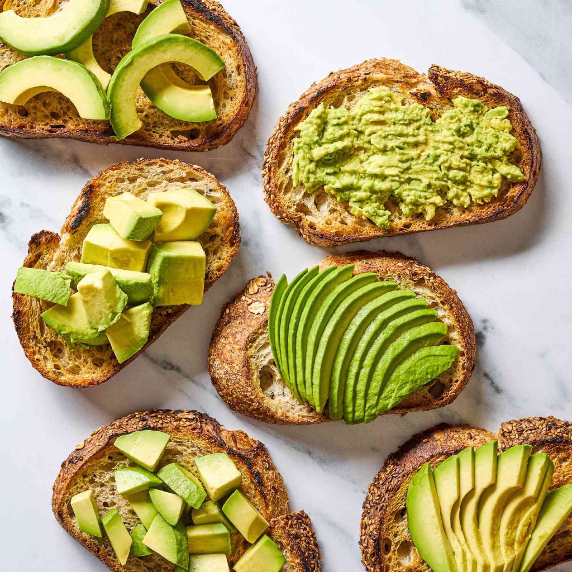 Avocado Toast - two slices multigrain toast with avocado